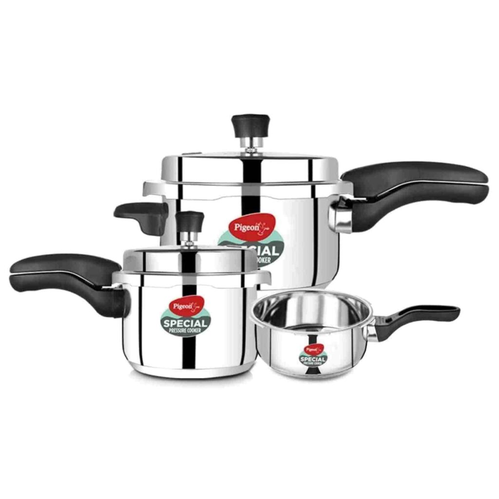 Pigeon Stainless Steel Pressure Cooker Combo, 3 Pcs - Mr. Cookware