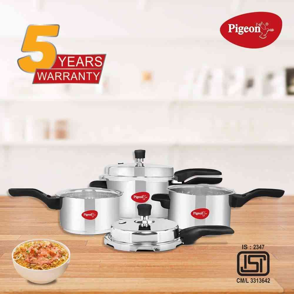 Pigeon Stainless Steel Pressure Cooker Combo, 3 Pcs - Mr. Cookware
